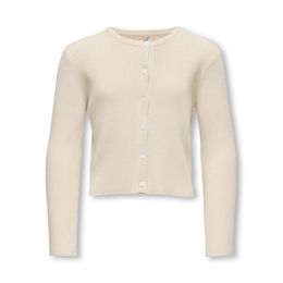 Strickjacke KIDS Only "KOGNATASCHA LS O-NECK CARD CP KNT NOOS", Mädchen, Gr. 110/116, beige (birch), Strick, Obermaterial: 80% Viskose, 20% Nylon, unifarben, regular fit taillenbedeckt, Rundhals, Strickjacken