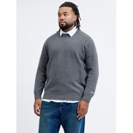 Jack & Jones PlusSize Strickpullover "JORNORREBRO KNIT CREW NECK PLS", Herren, Gr. 5XL, grau (dunkelgrau melange), Strick, Obermaterial: 55% Baumwolle, 22% Polyester, 21% Polyacryl, 2% Elasthan, JACK & JONES PLUSSIZE, meliert, relaxed fit normal, Rundhals, Rippbündchen, Pullover Strickpullover