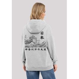 Kapuzenpullover F4NT4STIC "Kanagawa Welle Golden Gai", Damen, Gr. XS, grau (grau melange), Obermaterial: 80% Baumwolle, 20% Polyester, oversize, Pullover, Premium Qualität