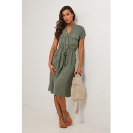 Le Monde du Lin Leinen-Kleid in Khaki - 78% | Größe 36/38 | Damen-kleider