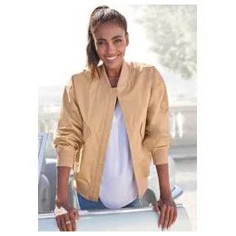 Blouson French Connection, Damen, Gr. S (36/38), beige, Web, Obermaterial: 100% Baumwolle. Futter: 85% Polyester, 15% Baumwolle. Ärmelfutter: 100% Polyester, unifarben, lässig geschnitten hüftlang, Rippbündchen, Jacken, mit College-Kragen