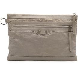 Balenciaga Clutches - Lambskin Motocross Classic Clip M Clutch - Gr. unisize - in Grau - f&uuml;r Damen