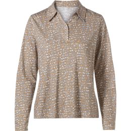 CR&Eacute;ATION L Damen Poloshirt mit Knopfleiste camel-steingrau-bedruckt Gr&ouml;&szlig;e 54