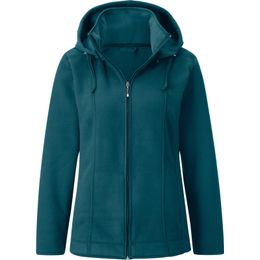CR&Eacute;ATION L Damen Fleecejacke mit abnehmbarer Kapuze petrol Gr&ouml;&szlig;e 48