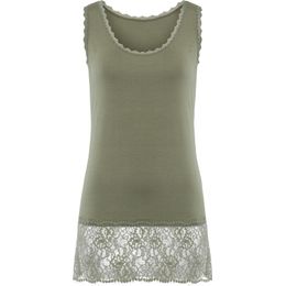 Heine Damen Longtop mit Spitze am Saum khaki Gr&ouml;&szlig;e 46