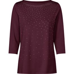 Damen 3/4-Arm-Shirt mit Glitzersteinchen burgund, Gr&ouml;&szlig;e 50