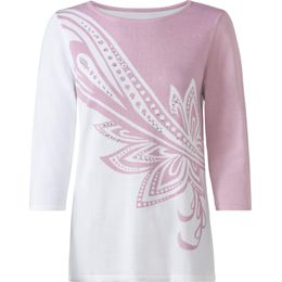 CR&Eacute;ATION L Damen Feinstrickpullover mit platziertem Druck vorne ecru-hellros&eacute;-bedruckt Gr&ouml;&szlig;e 52
