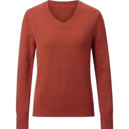 CR&Eacute;ATION L Damen V-Ausschnitt-Pullover mit Baumwolle rostrot Gr&ouml;&szlig;e 50