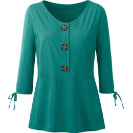 CR&Eacute;ATION L Damen 3/4-Arm-Shirt mit Bindeb&auml;ndchen am &Auml;rmel smaragd Gr&ouml;&szlig;e 36