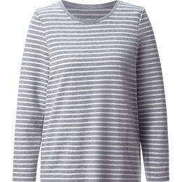 CR&Eacute;ATION L Damen Langarmshirt mit Ringel-Dessin, garngef&auml;rbt grau-gestreift Gr&ouml;&szlig;e 40