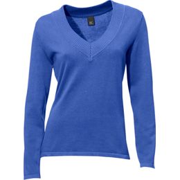 Heine Damen V-Ausschnitt-Pullover aus reiner Baumwolle royalblau Gr&ouml;&szlig;e 48