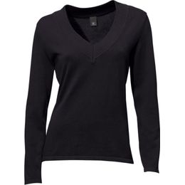 Heine Damen V-Ausschnitt-Pullover aus reiner Baumwolle schwarz Gr&ouml;&szlig;e 38