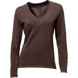 Heine Damen V-Ausschnitt-Pullover aus reiner Baumwolle schokobraun Gr&ouml;&szlig;e 40