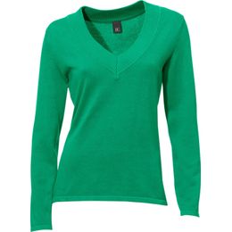 Heine Damen V-Ausschnitt-Pullover aus reiner Baumwolle gr&uuml;n Gr&ouml;&szlig;e 38
