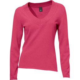 Heine Damen V-Ausschnitt-Pullover aus reiner Baumwolle pink Gr&ouml;&szlig;e 46
