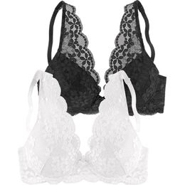 Petite Fleur Damen Push-up-BH wei&szlig;+schwarz Gr&ouml;&szlig;e 70B