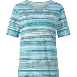 CR&Eacute;ATION L Damen T-Shirt im Baumwoll-Modal-Mix t&uuml;rkis-aquamarin-gemustert Gr&ouml;&szlig;e 40
