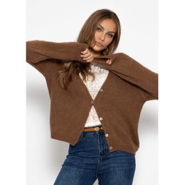 SASSYCLASSY Cardigan mit V-Ausschnitt und Knopfleiste in Braun | Gr.: S