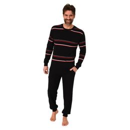 Normann Schlafanzug lang Pyjama B&uuml;ndchen Kuschel interlock in rot | Gr.: 48