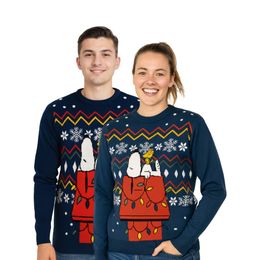Peanuts Snoopy Winterpullover Winter Strick Pullover Ugly Sweater in blau | Gr.: L