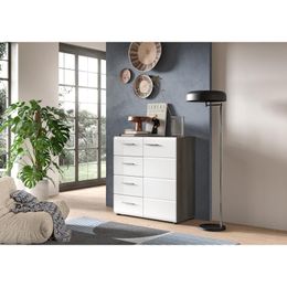 Inosign Kommode &raquo;Rumba, Breite 80cm, in Rauchsilber Nachbildung/Wei&szlig; Hochglanz&laquo; Kommode, Sideboard, Schrank grau FSC -zertifizierter Holzwerkstoff