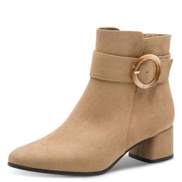 Marco Tozzi Stiefelette, Blockabsatz, Abendschuh, Festtagsschuh mit Zierschnalle beige 38 38 Elegante Stiefelette mit bezogenem Blockabsatz