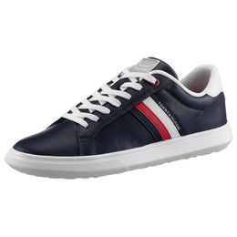 Tommy Hilfiger Sneaker »ESSENTIAL LEATHER CUPSOLE«, Freizeitschuh, Halbschuh, Schnürschuh mit typischen Streifen dunkelblau-weiß 40 40 Sneaker mit...