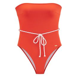 Copenhagen Studios Badeanzug »Emma« Trägerlos blutorange 34 - Cup A/B Cup A/B 34 Trägerloser Bandeau-Badeanzug mit kontrastfarbigem Kordel-Gürtel