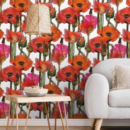 Fototapete Ein Feld voller Mohnblumen - Rolle