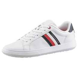 Tommy Hilfiger Sneaker »ESSENTIAL LEATHER CUPSOLE«, Freizeitschuh, Halbschuh, Schnürschuh mit typischen Streifen weiß-dunkelblau 42 42 Sneaker mit...
