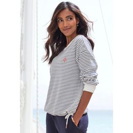H.I.S. H.I.S Sweatshirt, mit Kordelzug am Saum, Loungewear marine-offwhite 36/38 36/38 Gestreiftes Sweatshirt