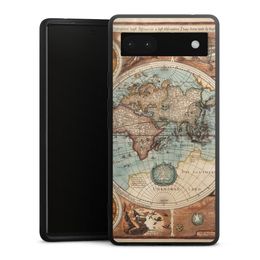 DeinDesign Google Pixel 6a Handy Premium Silikon Hülle Handyhülle schwarz Case World Map Vintage Map Silikon Premium Case