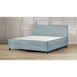 EMMA One Boxspringbett - blau - 200x200 cm - braune Füße