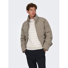 Only & Sons Steppjacke ONLY & SONS "ONSPACK LIFE PUFFER JACKET OTW", Herren, Gr. L, walnut, Web, Obermaterial: 100% Polyester, unifarben, regular fit normal, hoch geschlossener Ausschnitt, Jacken