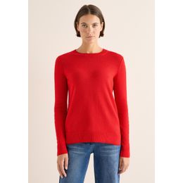 Strickpullover Street One, Damen, Gr. L (42), fiery rot, Stoff, 37% Baumwolle, 34% Polyacryl, 26% Polyester, 3% Elasthan, unifarben, comfort fit normal, Rundhals, elastischer Bund, Pullover Strickpullover, mit Strick-Detail