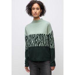 Strickpullover Street One, Damen, Gr. 38, evernight grün, Feinstrick, 36% Baumwolle, 33% Polyacryl, 28% Polyester, 3% Elasthan, colorblocking, normal normal, Rundhals, Bündchen, Pullover, im soften Baumwoll-Mix