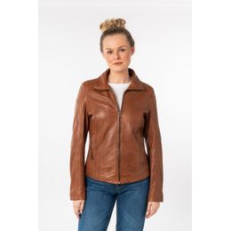 Lederjacke Mauritius "MWJolah", Damen, Gr. S, whiskey, Obermaterial: 100% Schafsleder. Futter: 100% Baumwolle. &Auml;rmelfutter: 100% Polyester, unifarben, regular fit normal, mit Druckknopf,mit Rei&szlig;verschluss, Jacken, mit Umlegekragen und gesteppter R&uuml;ckenpartie