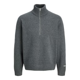 Jack & Jones PlusSize Troyer "JORNORREBRO KNIT HALF ZIP PLS", Herren, Gr. 4XL, grau (dunkelgrau melange), Strick, Obermaterial: 55% Baumwolle, 22% Polyester, 21% Polyacryl, 2% Elasthan, JACK & JONES PLUSSIZE, unifarben, relaxed fit normal, hoch geschlossener Ausschnitt, Pullover