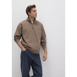 Troyer Mavi "HALF ZIP SWEATSHIRT", Herren, Gr. L, shitake, Stoff, 60% Baumwolle, 40% Polyester, unifarben, normal normal, Pullover, Zip Up Sweatshirt
