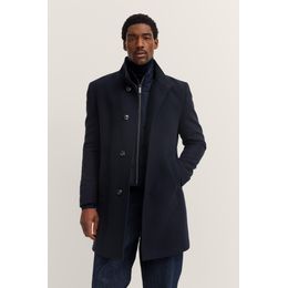 Kurzmantel Bugatti "Westen-Einsatz", Herren, Gr. 48, 390, marine, 55% Wolle, 40% Polyester, 5% sonstige Fasern, unifarben, normal, normaler Saum, Mäntel, Modern Fit mit Flexcity Stretch Einsätzen