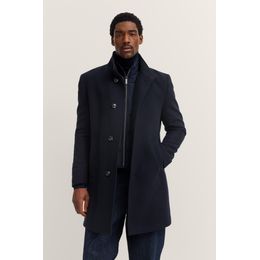 Kurzmantel Bugatti "Westen-Einsatz", Herren, Gr. 46, 390, marine, 55% Wolle, 40% Polyester, 5% son. Faser, unifarben, normal, normaler Saum, Mäntel, Modern Fit mit Flexcity Stretch Einsätzen