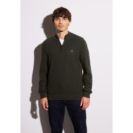 Strickpullover Street One MEN, Herren, Gr. 3XL (48), schwarz olive grün, Web, 100% Baumwolle, unifarben, normal normal, hoch geschlossener Ausschnitt, Bündchen, Pullover, aus reiner Baumwolle