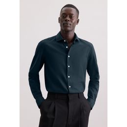 Flanellhemd Seidensticker, Herren, Gr. M (40), normale &Auml;rmell&auml;ngen, blau (dunkelblau), 100% Baumwolle, Hahnentrittmuster, slim fit, 2-Knopf-Manschette, Hemden, Slim 1/1 Kentkragen Pepita