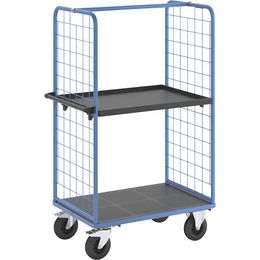 eurokraft pro Etagenwagen mit Gitter-Seitenw&auml;nden, Vollgummireifen, Ladefl&auml;che 975 x 700 mm, 2 Etagen, mit Rand