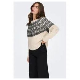 Strickpullover Only "ONLSIDONA LIFE LS JQ O-NECK KNT", Damen, Gr. M, schwarz (birch pattern:schwarz, mel), Strick, Obermaterial: 82% Polyester, 14% Polyacryl, 4% Wolle, gemustert, regular fit, Rundhals, Rippstrickbündchen, Pullover