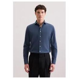 Flanellhemd Seidensticker, Herren, Gr. L (41), normale Ärmellängen, blau (dunkelblau), 100% Baumwolle, Hahnentrittmuster, regular fit, Langarm 2-Knopf-Manschette, Hemden, Regular 1/1 Kentkragen Pepita