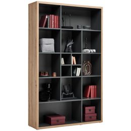 Xora Regal, Anthrazit, Eiche Artisan, Holzwerkstoff, 12 F&auml;cher, 123.6x199.8x36.6 cm, stehend, Wohnzimmer, Regale, B&uuml;cherregale
