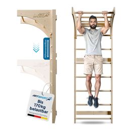 ArtSport Sprossenwand f&uuml;r Erwachsene - Indoor Kletterger&uuml;st aus Holz mit Klimmzugstange - Natur