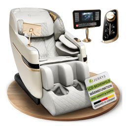 Juskys Massagesessel Naxos mit LCD-Bedienung, Bluetooth, USB & Heizung &ndash; Wei&szlig;/Hellgrau
