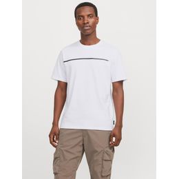 Jack & Jones T-Shirt JACK & JONES "JCOFUSION FULL BRANDING TEE SS CREW NOOS", Herren, Gr. XS, weiß (hellweiß), Jersey, Obermaterial: 55% Baumwolle, 45% Polyester, unifarben, regular fit hüftbedeckend, Rundhals, Shirts
